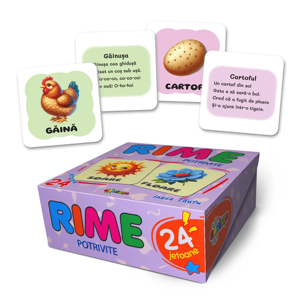 Rime potrivite – Set 24 jetoane educative pentru dezvoltarea limbajului ...